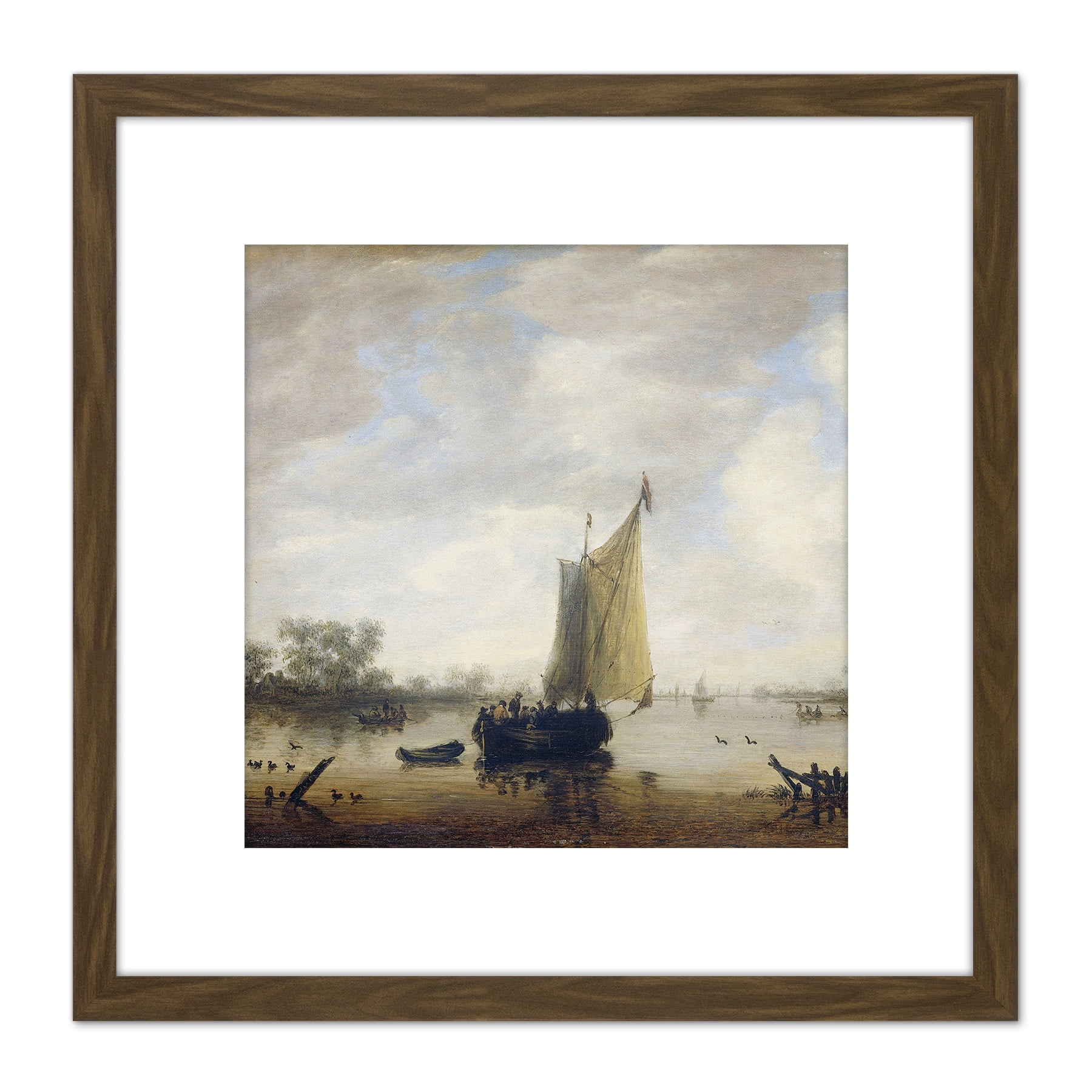 Jeronymus Van Diest Riverview Boat Painting 8X8 Inch Square Wooden ...