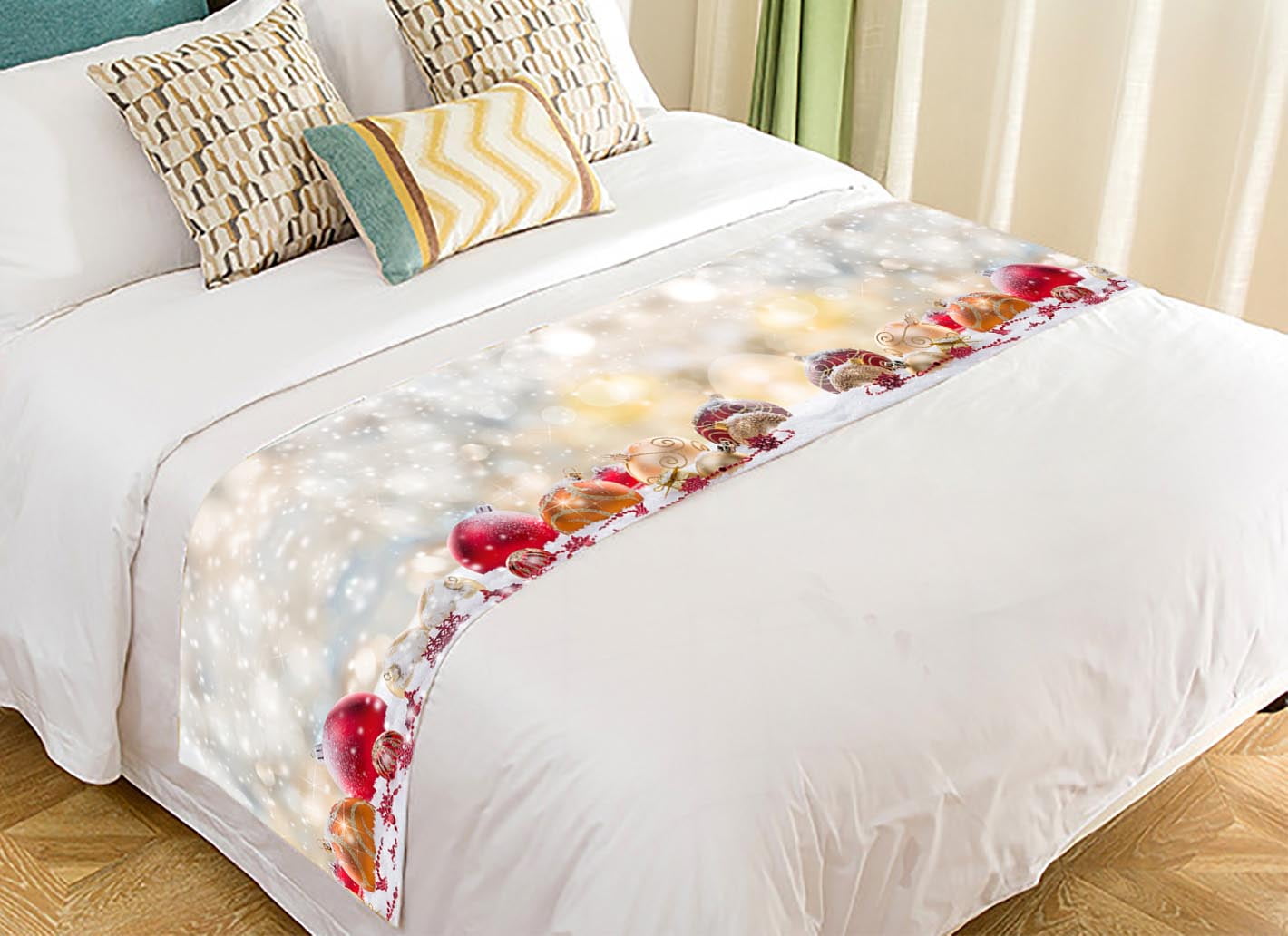 PKQWTM Christmas Balls Snow Bed Runner Bedroom Bedding Decor Bedding ...