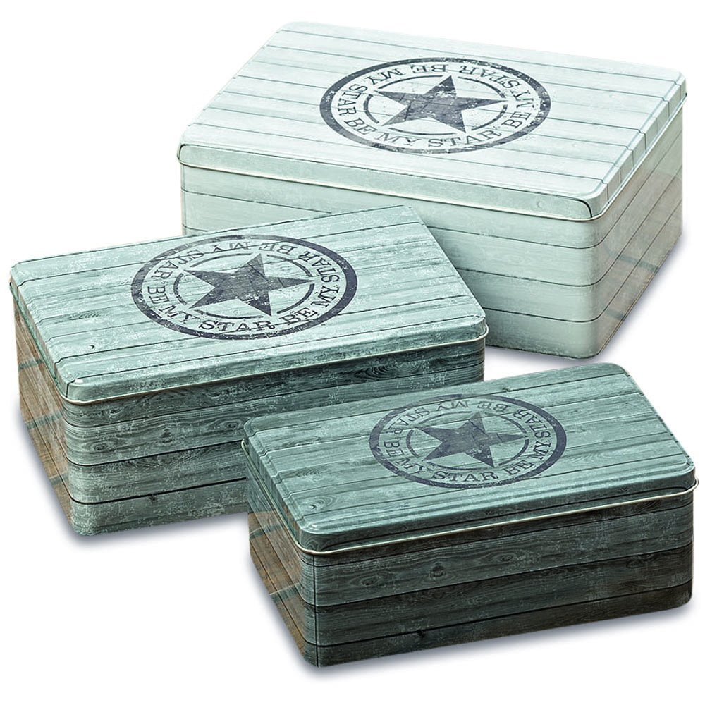 BE MY STAR Cookie Tins, Set of 3 Rectangular Boxes with Lids,Tin Plate ...