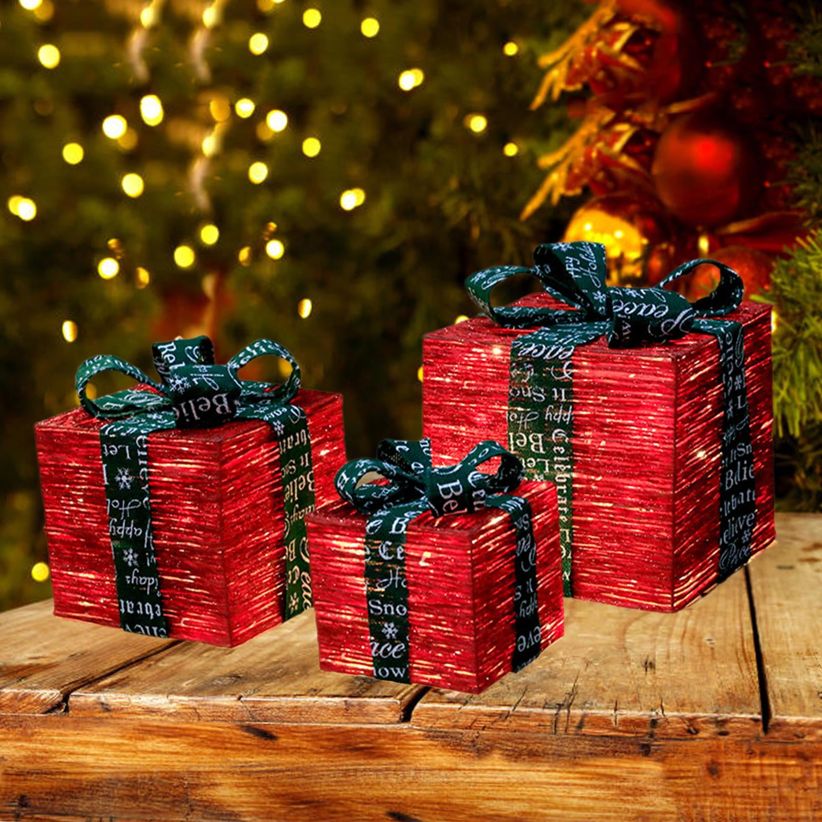15/20/25cm Set of 3 Christmas Lighted Gift Boxes Battery Operated for ...