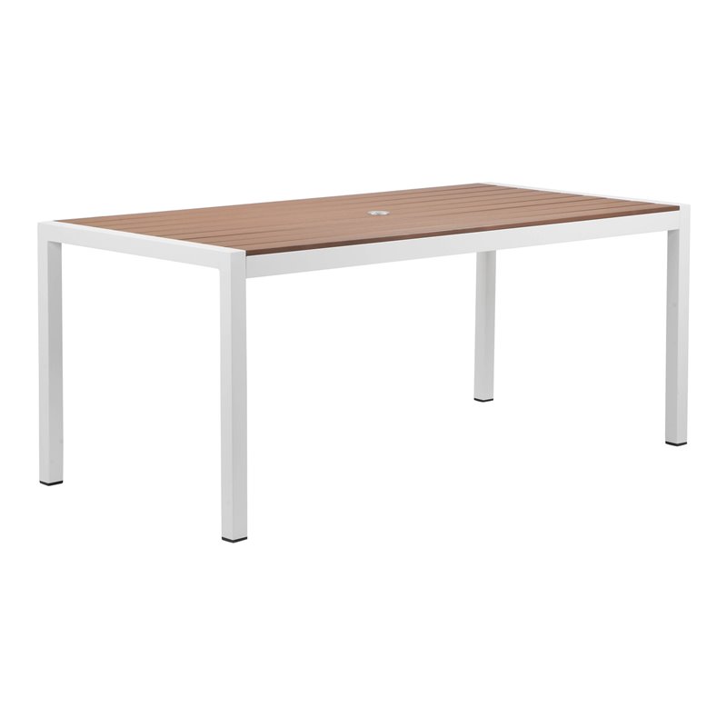 Pangea Home David 71" Aluminum Patio Dining Table in White/Natural Teak ...