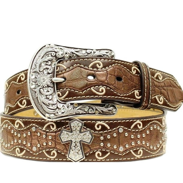 Ariat Western Belt Womens Inlay Scallop Cross Conchos Brown A1514002 ...