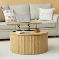 MIYZEAL Natural Wood Oval Lift-Top Coffee Table with Hidden Storage ...