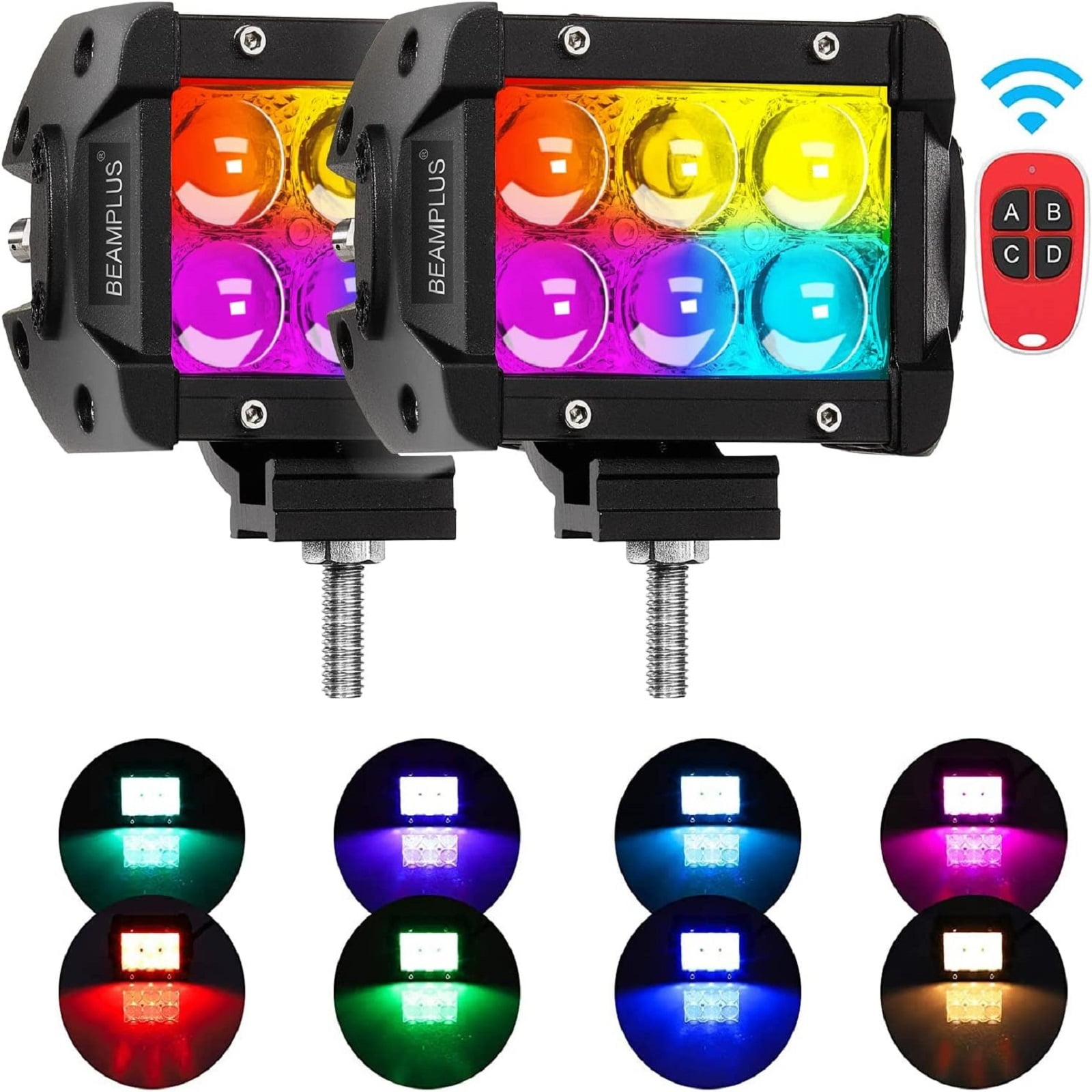 BEAMPLUS 2pcs 4inch 36W RGB LED Halo Light Bar off Road Square Pods ...