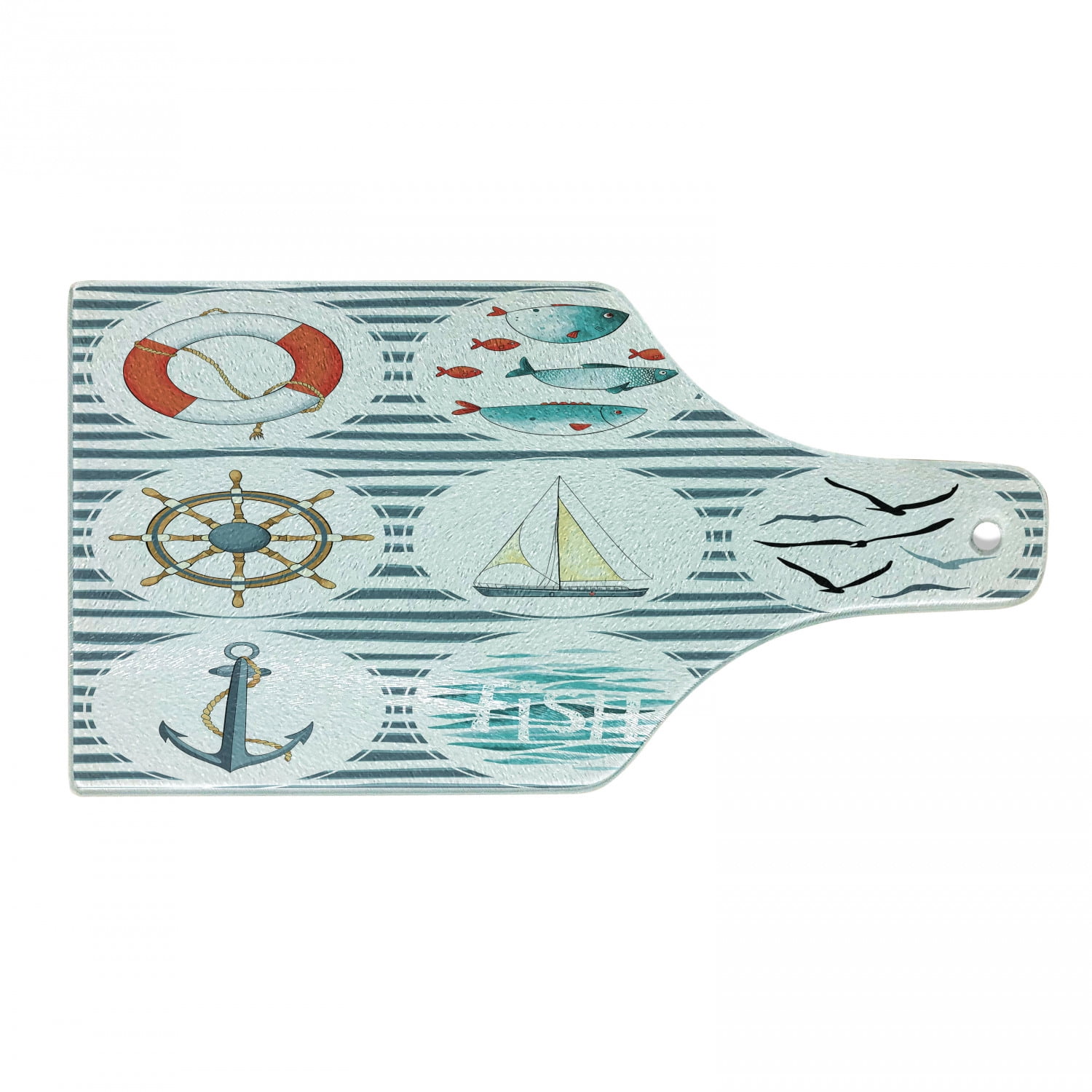 Nautical Cutting Board, Sea Set Fishes Life Gulls Lighthouse Marine ...