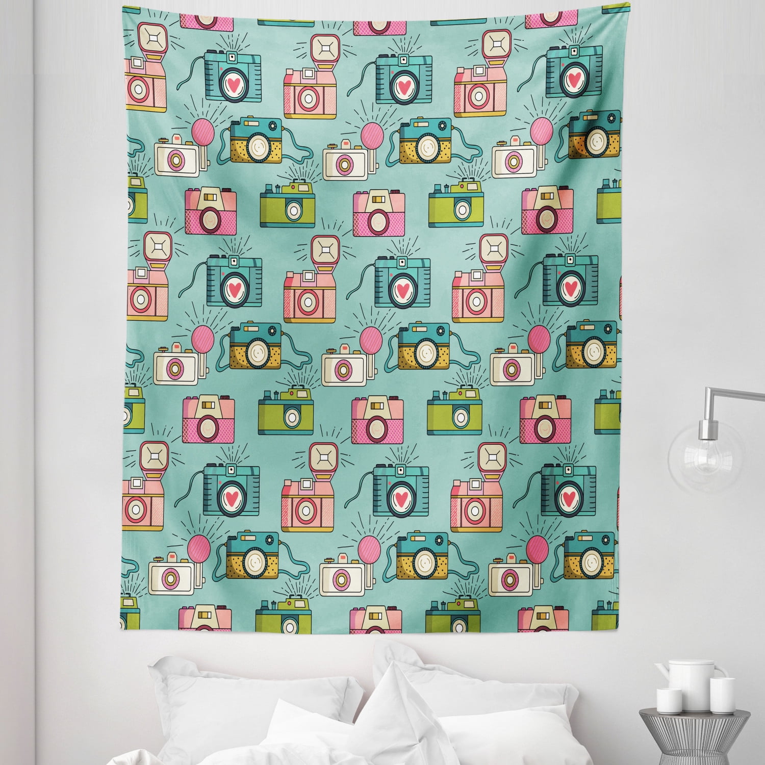 Retro Tapestry, Cheerful Hipster Pattern Old Analogue Photo Cameras ...