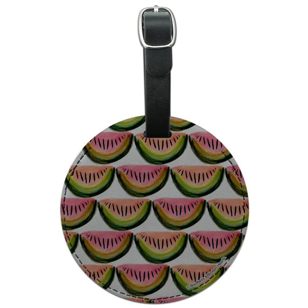 Watercolor Watermelons Round Leather Luggage Card Suitcase Carry-On ID ...