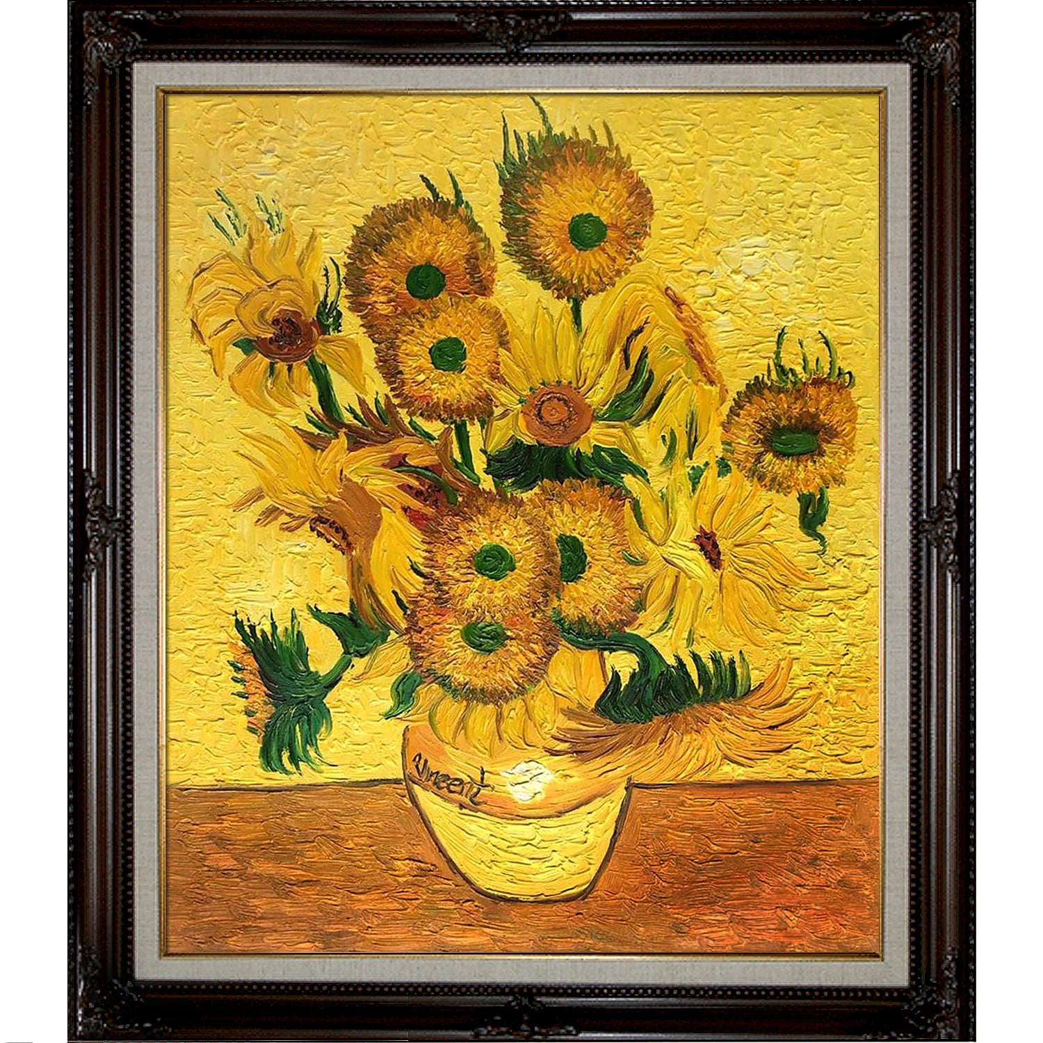 Vase with Fifteen Sunflowers with Vintage Cherry Frame 20"X24 ...