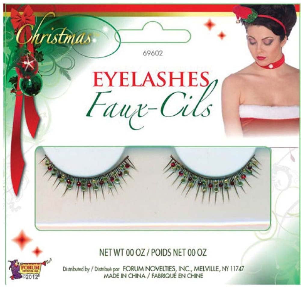 Christmas Eyelashes Stick On Lashes Green Red Gems Women's Costume ...