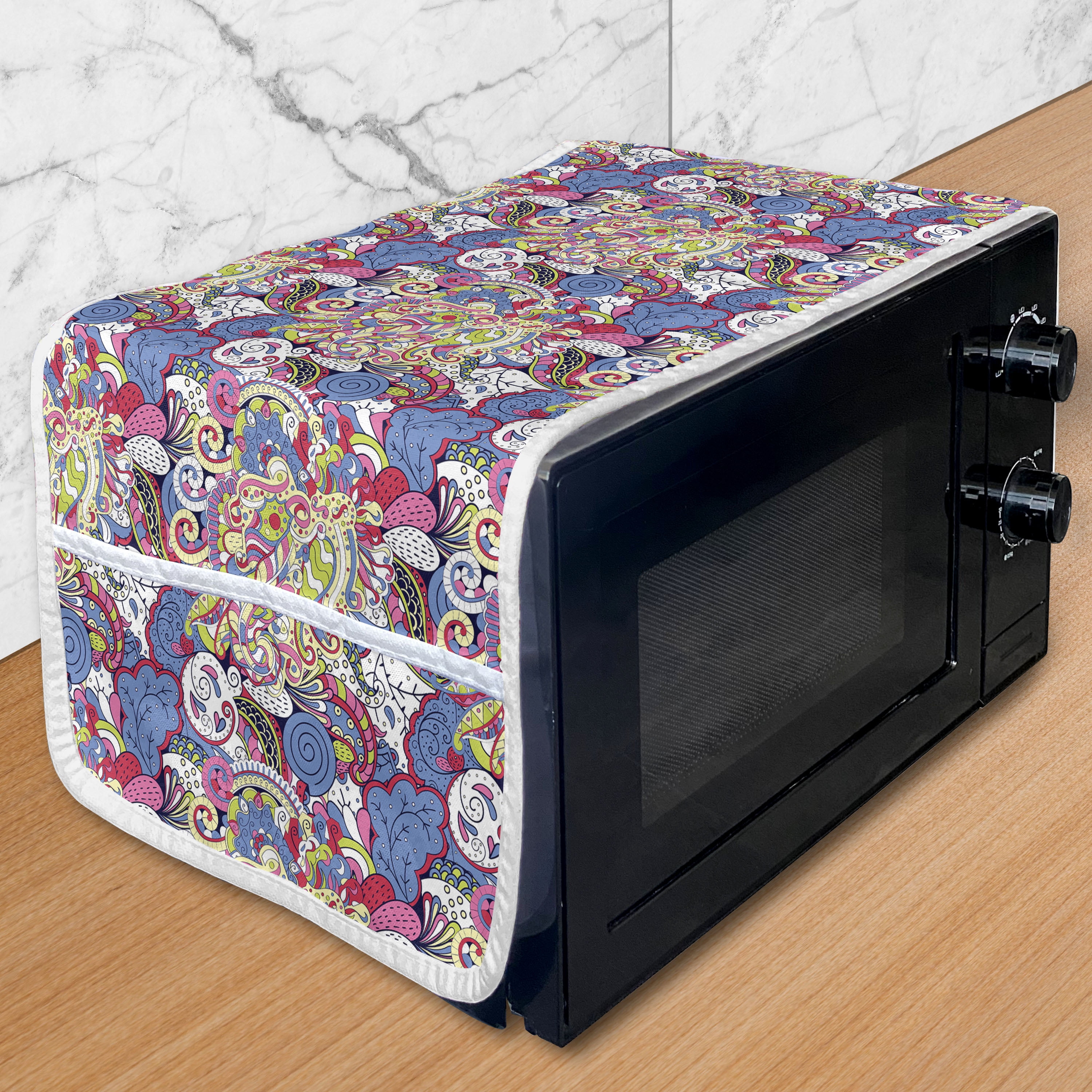 Boho Microwave Oven Cover, Colorful Curved Tangled Oriental Motifs in ...
