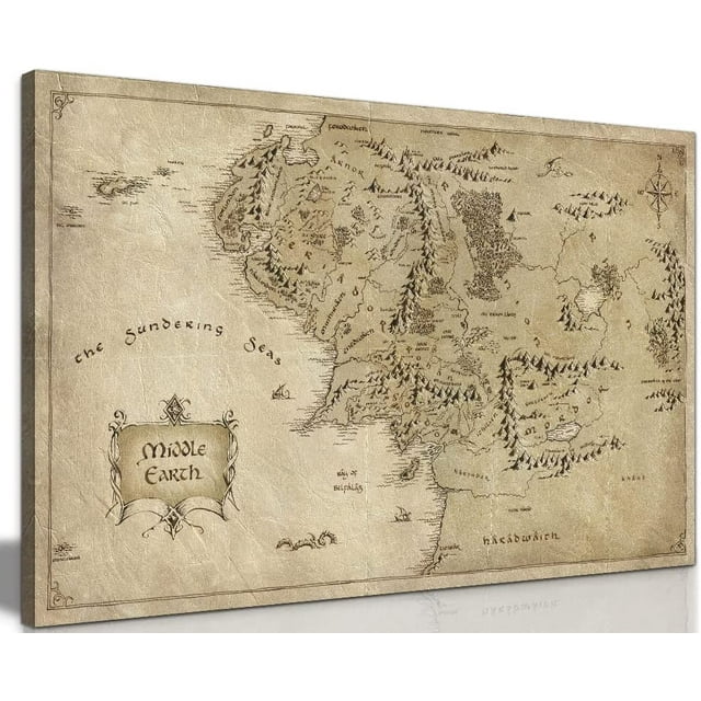 Wall Art Vintage Middle Earth Map Canvas Print Poster Wall Decor Canvas ...