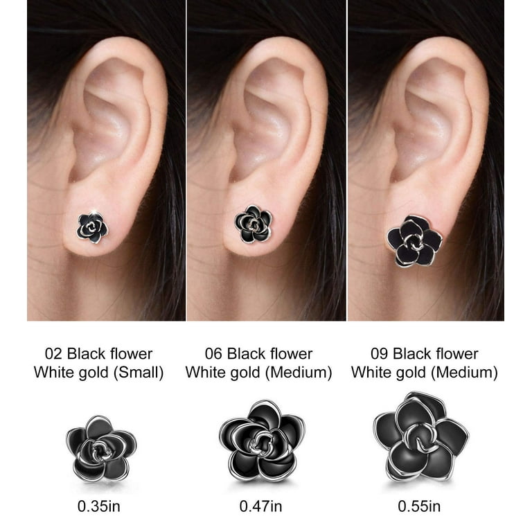 Black flower stud earrings store