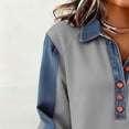 Generic Women's Color Block Shirts Casual Long Sleeve Denim Stitching ...