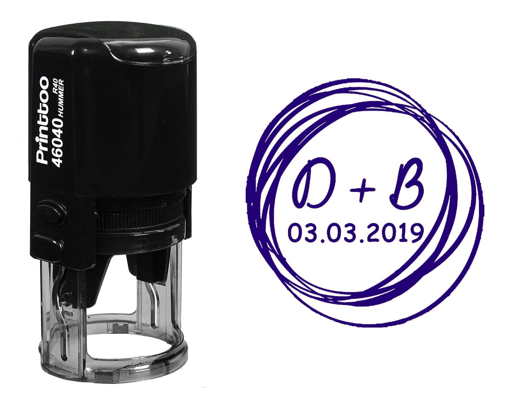 Printtoo Self Inking Custom Rubber Stamp Round Scribble Save The Date ...