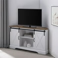 Pemberly Row Rustic Wood Corner TV Stand for TVs up to 52" in Oak/Solid ...