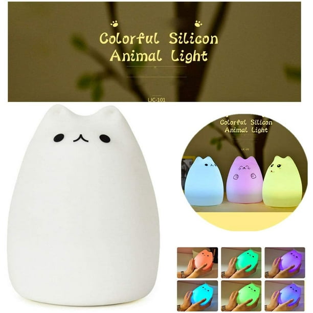 Night Light,Silicone Cat Lamp,Children Bedside Light LED Cute Silicone ...