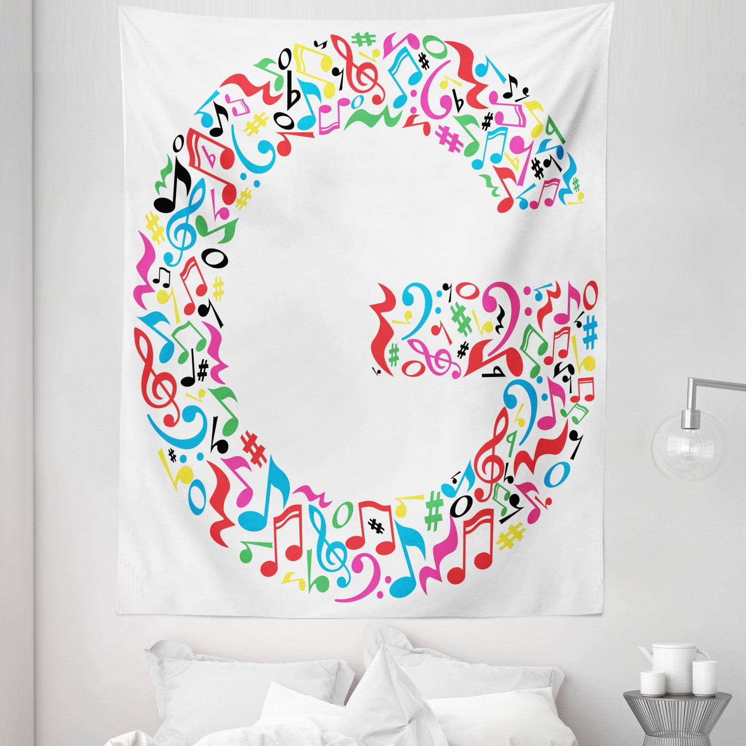 Letter G Tapestry, Majuscule G and Music Inspired Theme Colorful ...