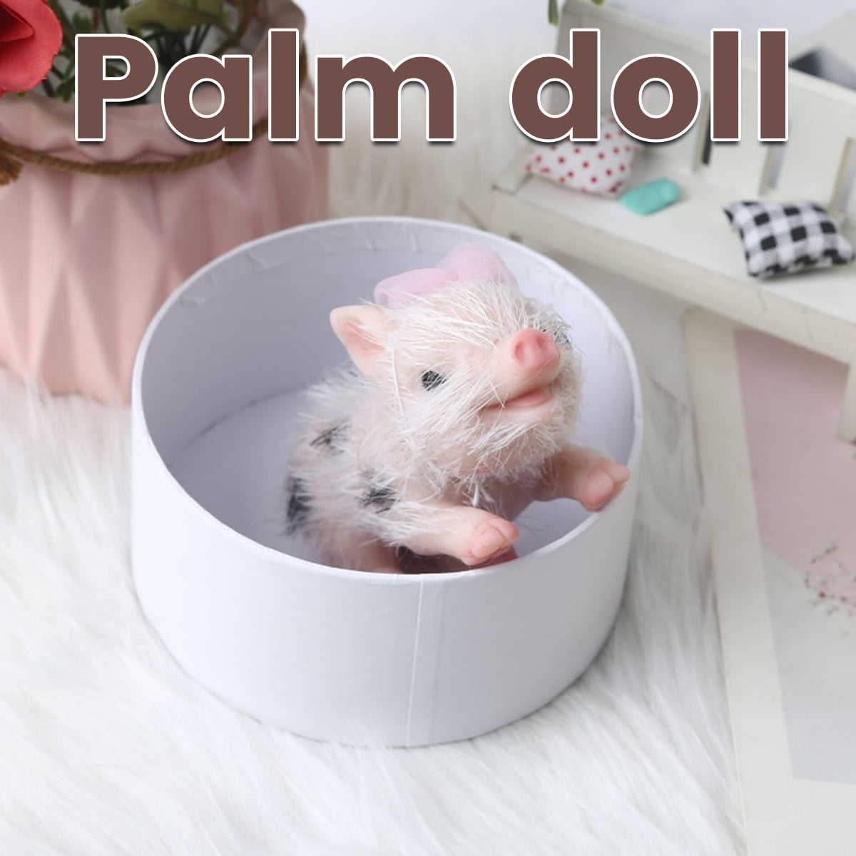 Mini Simulation Soft Silicone Pig Doll Toy Hand Rooted Hair Body Animal ...