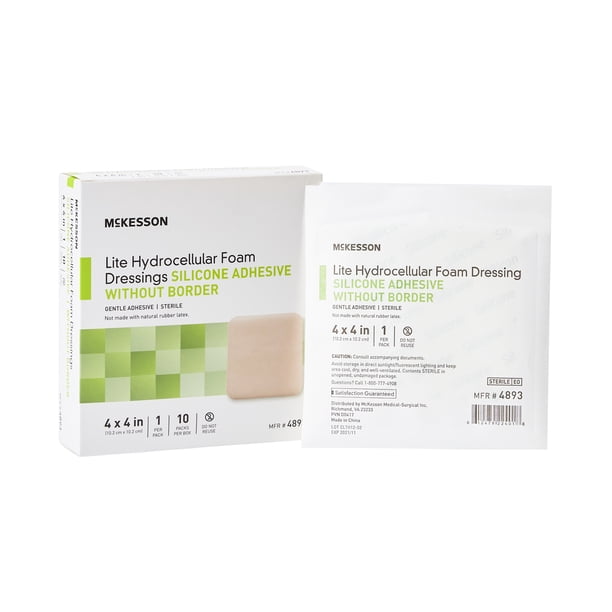 McKesson Hydrocellular Foam Dressing, Lite - Adhesive, Sterile, 4 in x ...