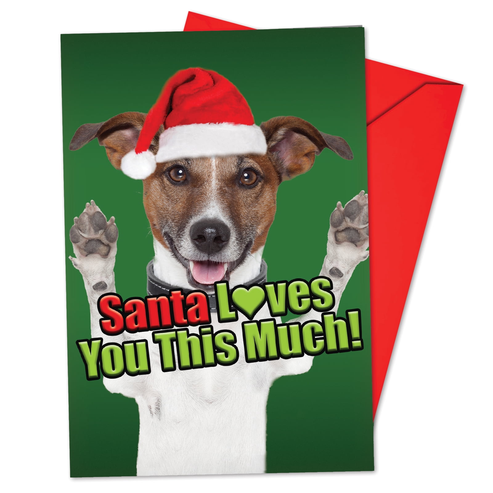 B6611FXSG Santa Loves You This Much Dog Christmas Cards Pack Of 12 B6611FXSG Santa Loves You This Much Dog Christmas Cards Pack Of 12