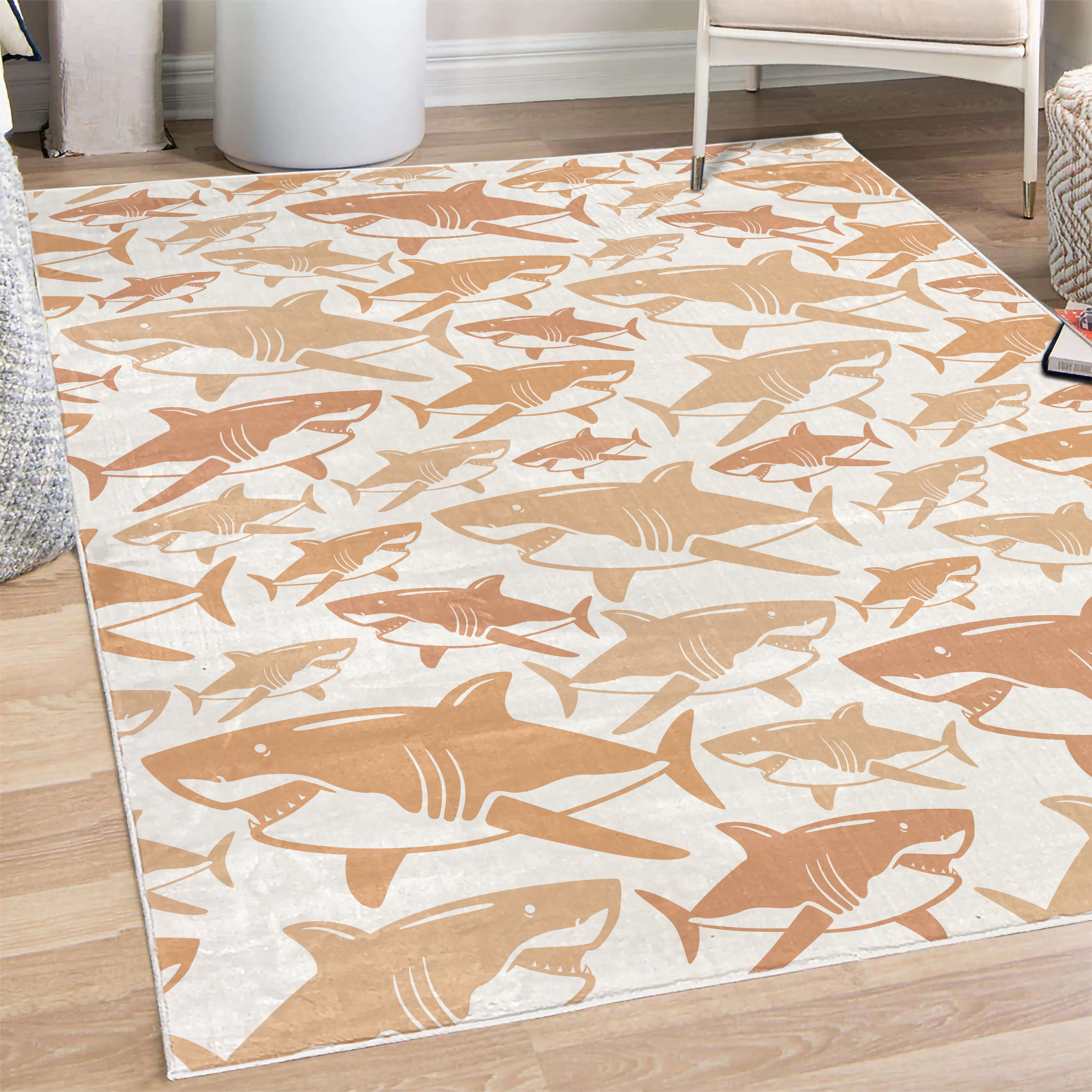 Shark Decorative Rug, Colorful Underwater Fish Pattern Masters Survival ...