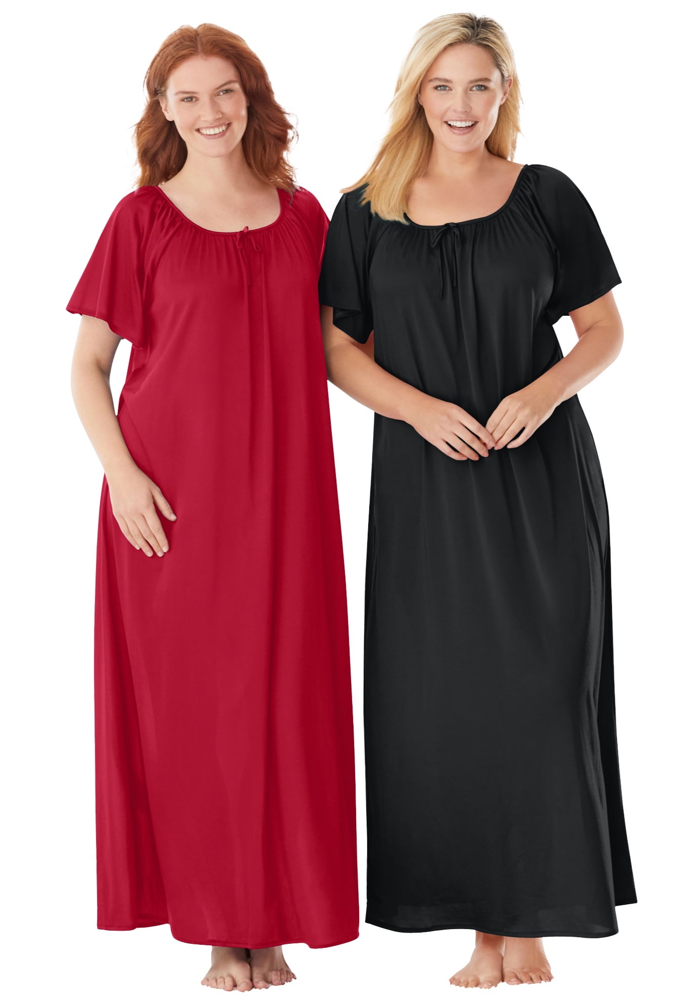 Only Necessities Women's Plus Size 2-Pack Long Silky Gown Pajamas ...