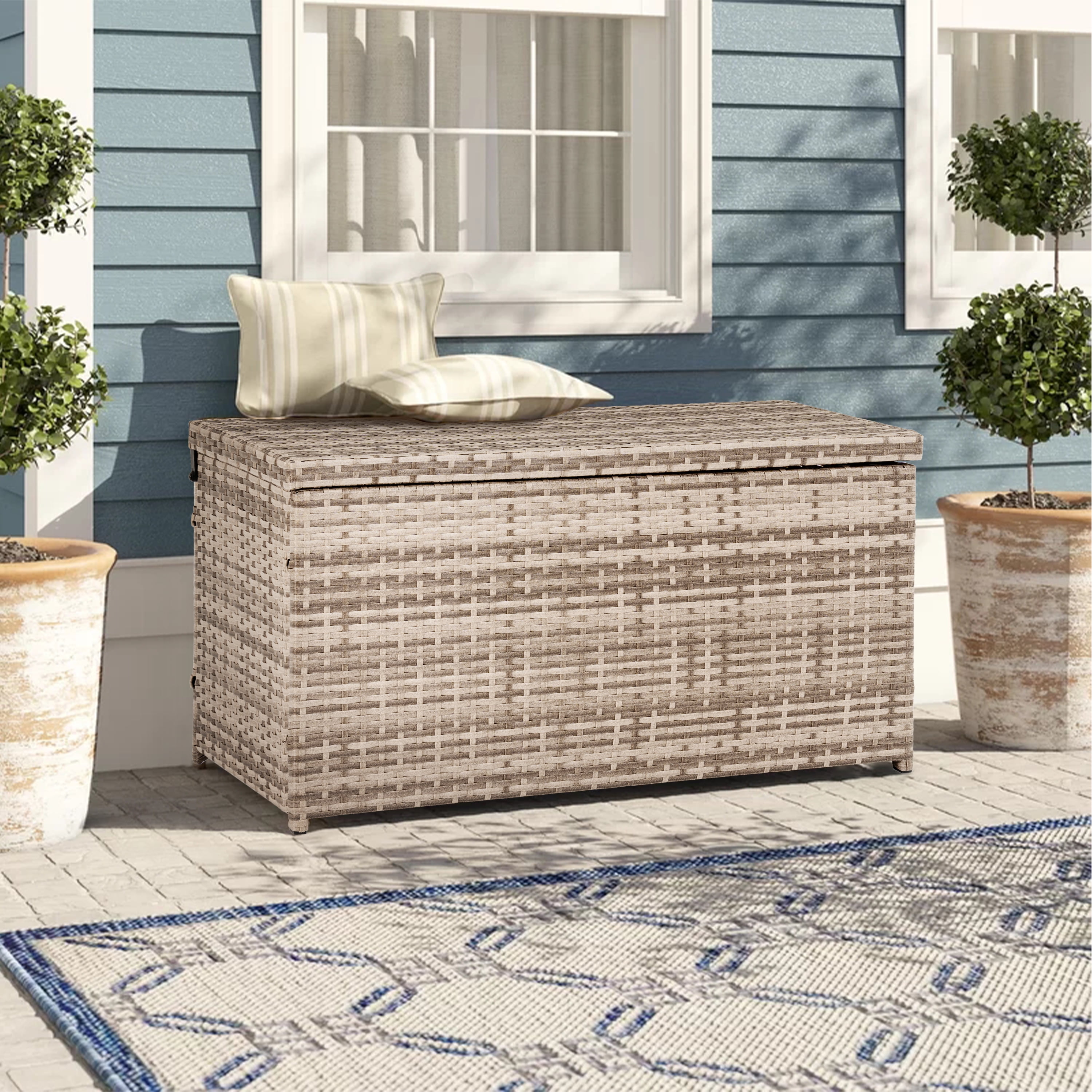 Prime Garden 60 Gallon Wicker Patio Deck Boxes with Lid, Outdoor ...