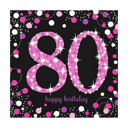 Amscan Pink 80th Birthday Celebration Lunch Napkins (Pack Of 16 ...