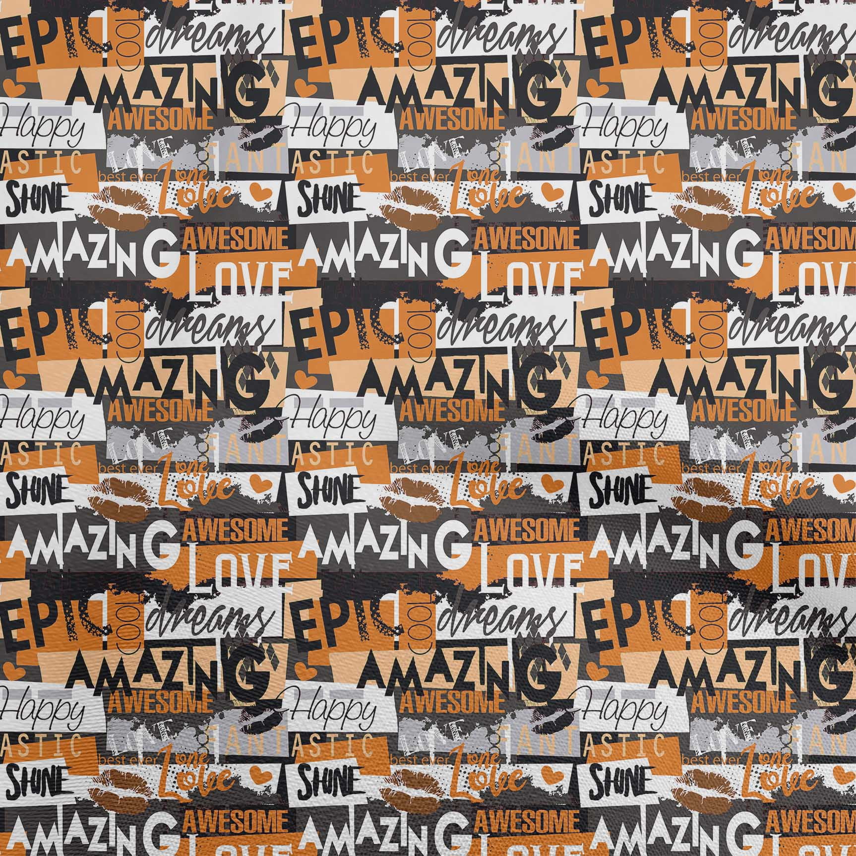 oneOone Cotton Poplin Brown Fabric Writing Font Sewing Material Print ...