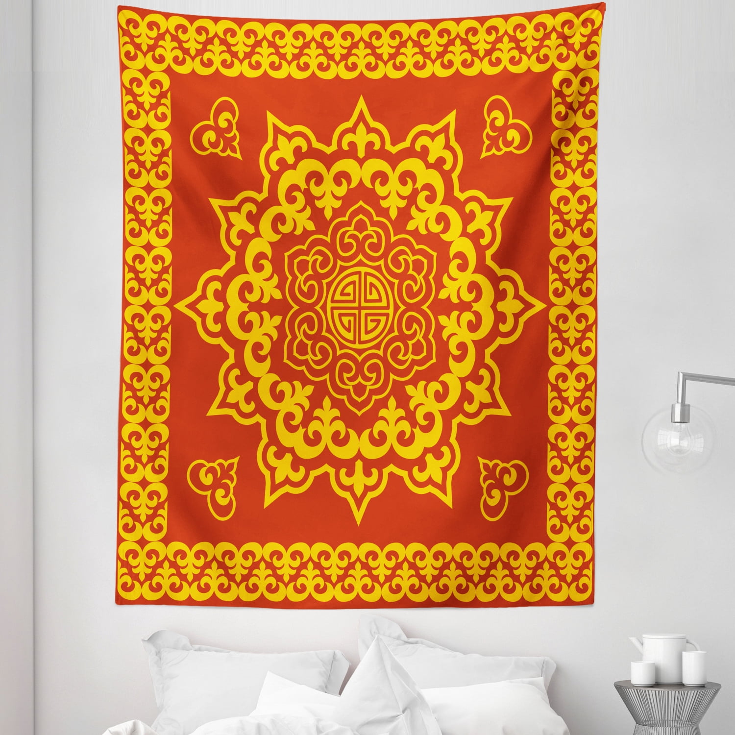 Mandala Tapestry, Oriental Round and Square Pointy Mongol Traditional ...