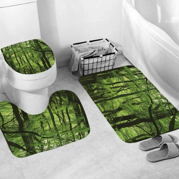 Tropical Rainforest Landscape Scenery Bathroom Rug Set of 3, 3 Pcs Bath ...