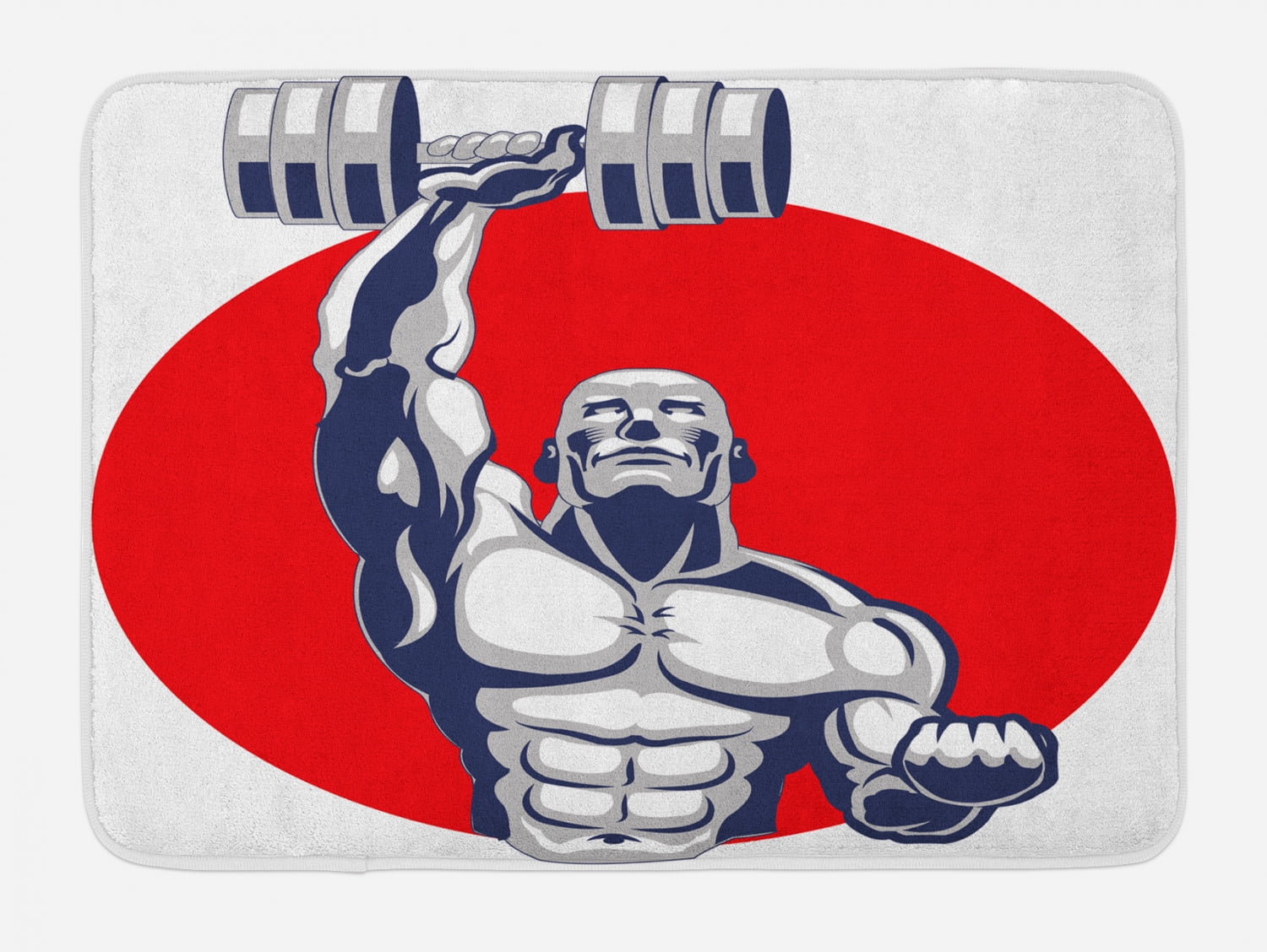Fitness Bath Mat, Muscular Man Lifting Barbells Body Builder Icon ...