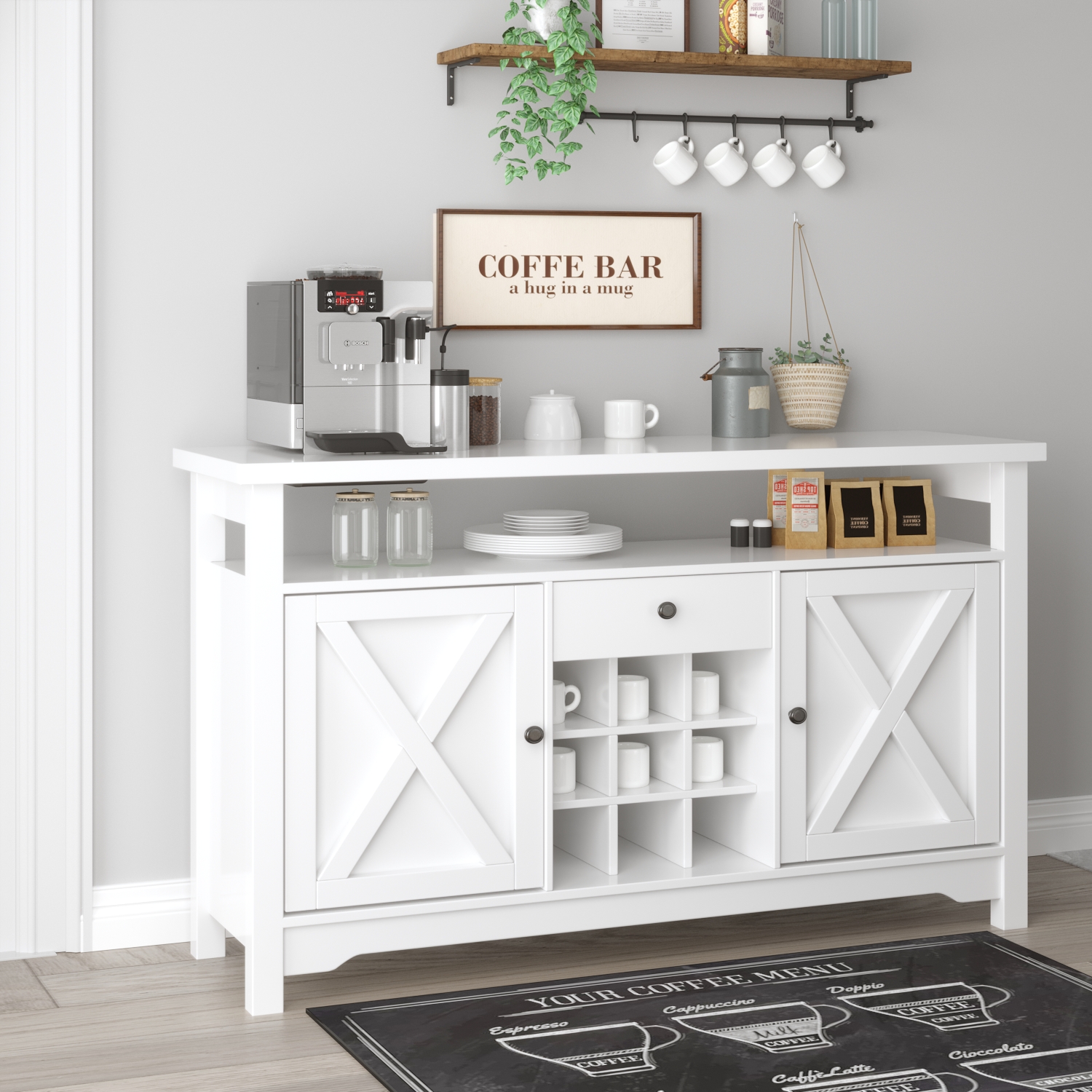 Farmhouse Coffee Bar Cabinet With Sliding Barn Door 58 Buffet