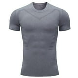 Men's Grey Compression Short Sleeve Base Layer Undershirt - Workout ...