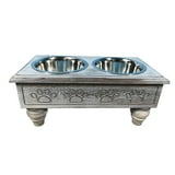 Raised Wooden Pet Double Diner with Stainless Steel Bowls - Antique ...