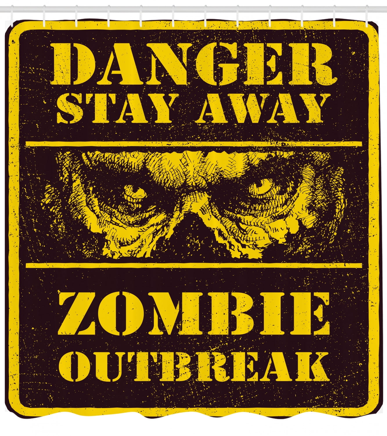 Zombie Decor Shower Curtain, Danger Stay Away Outbreak Message Monster ...