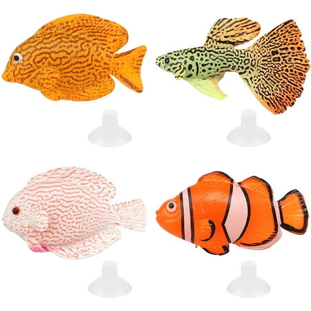 Surrme Sipcone Fake Fish 4 Pcs Artificial Fish for Fish Tank Fake ...