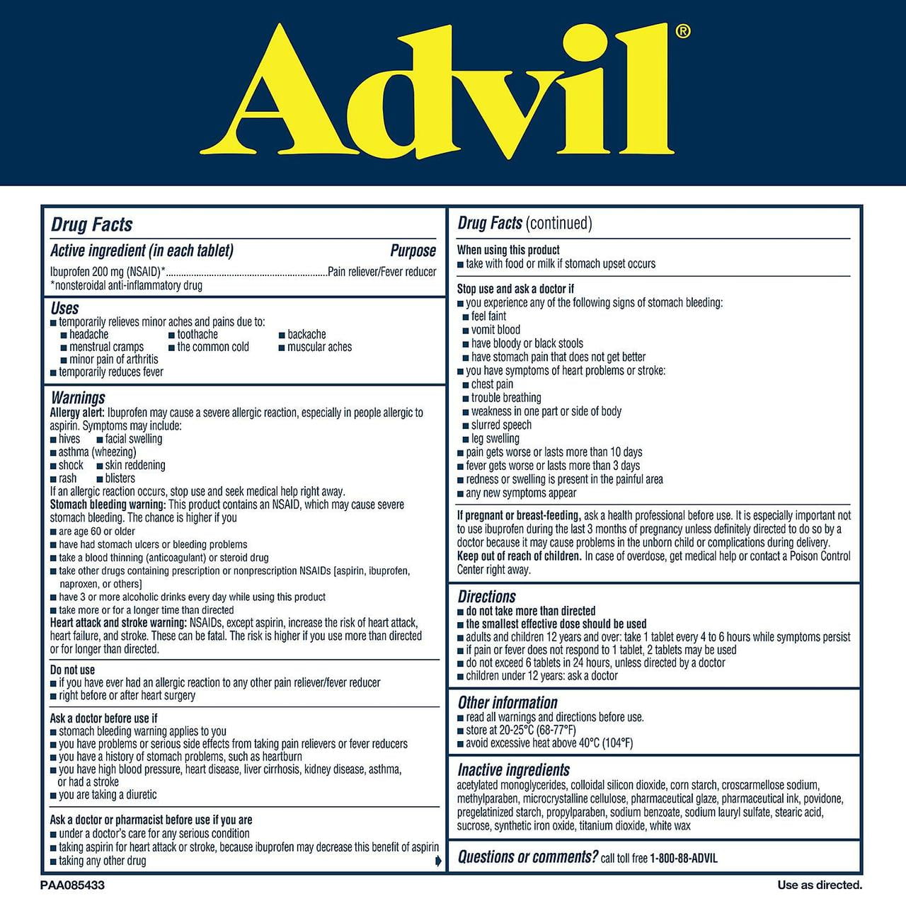 Advil Pain Reliever / Fever Reducer Coated Tablet, 200mg Ibuprofen (360 ...
