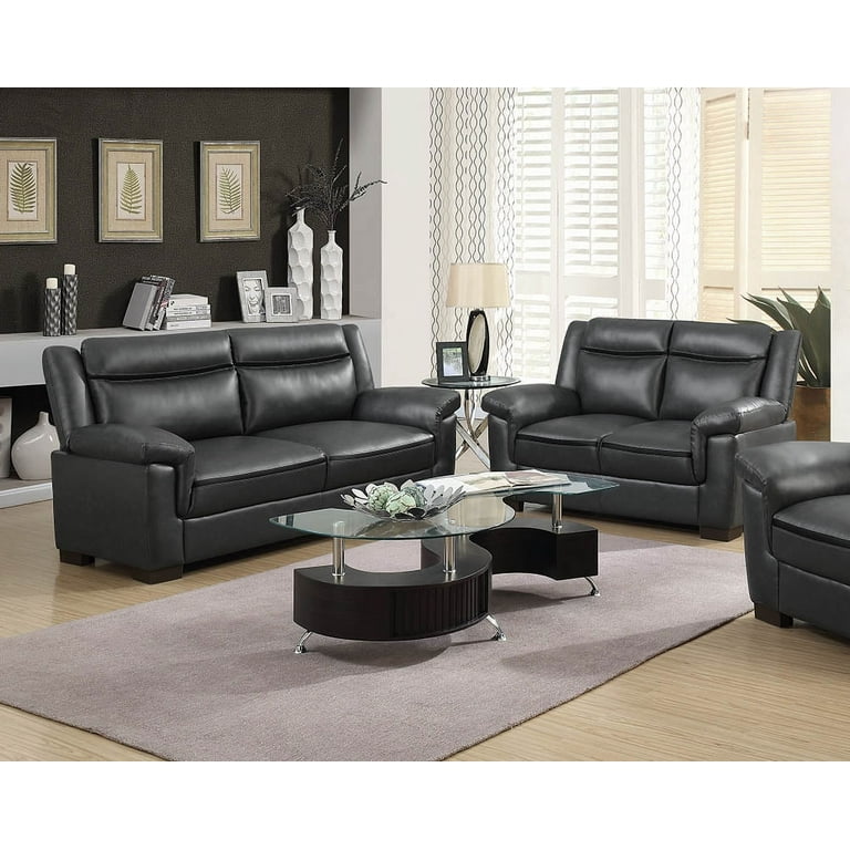 Coaster 2 Piece Pillow Top Arm Upholstered Faux Leather Sofa Set in Gray Walmart