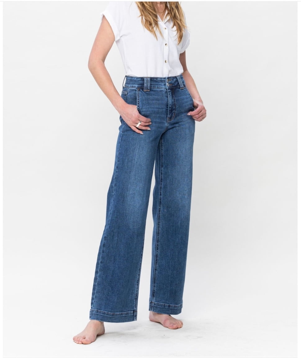 JUDY BLUE PLUS SIZE HIGH WAIST DOUBLE BUTTON WIDE LEG JEANS - Walmart.com