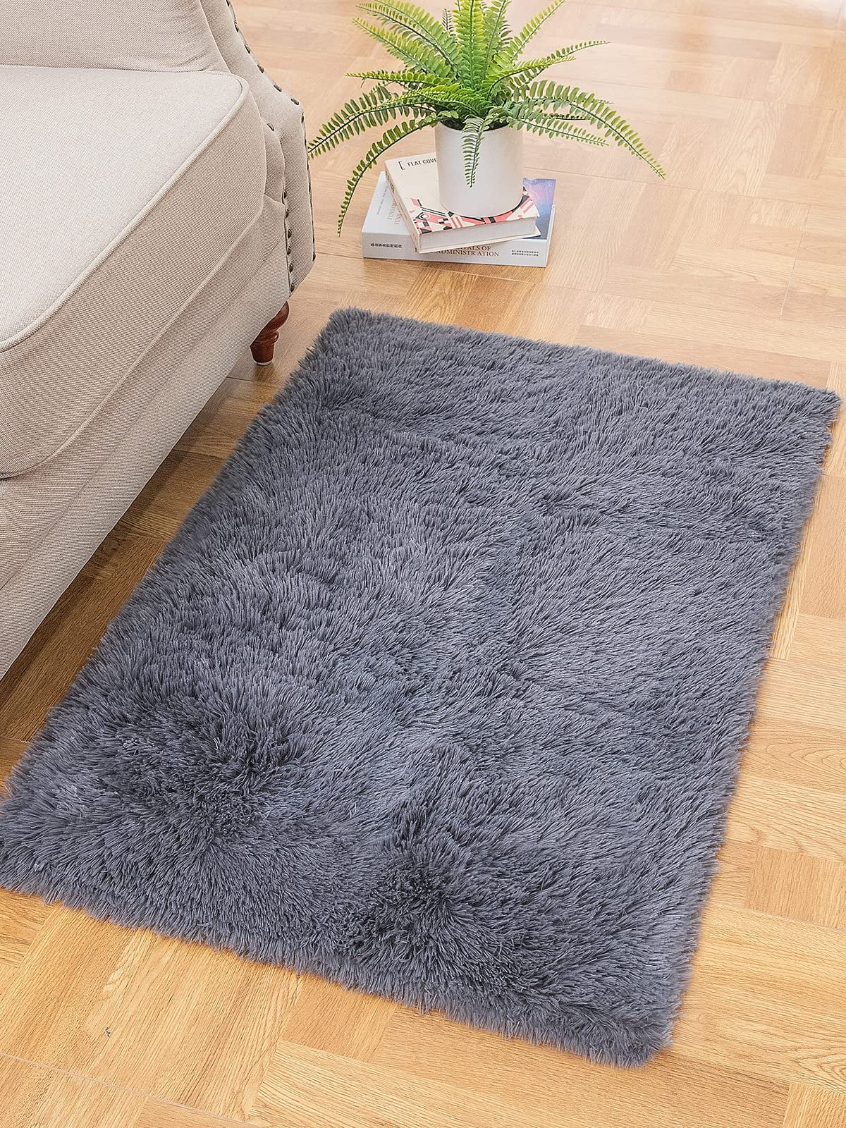 Ophanie Small Throw Rug 2x3 Feet Area Rug Non Slip Grey Mini Fluffy