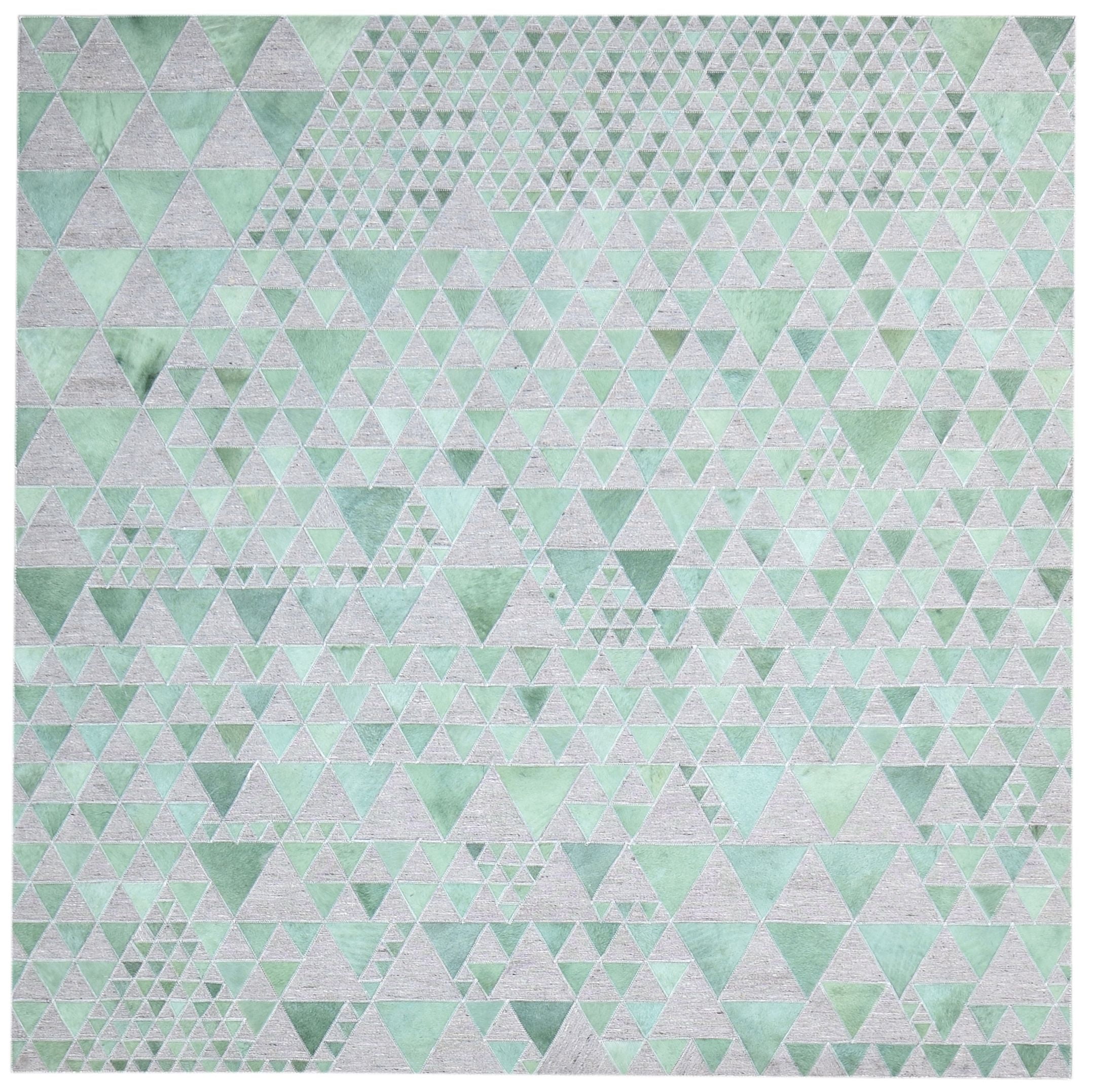 Leather / Cotton Green Rug 6X6 Modern Hand Woven Scandinavian Triangles ...