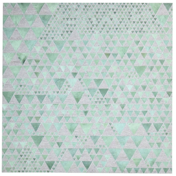 Leather / Cotton Green Rug 6X6 Modern Hand Woven Scandinavian Triangles ...