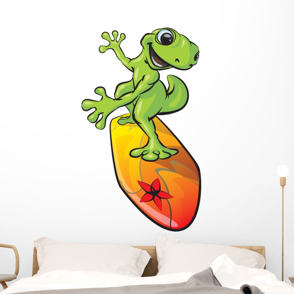 Gecko Character Surf Board Wall Decal Sticker by Wallmonkeys Peel and ...