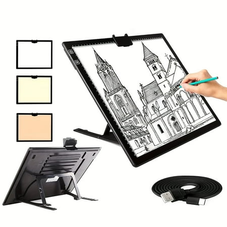 A3 Light Pad, Wireless Battery Powered Light Box 3 Colors Stepless ...