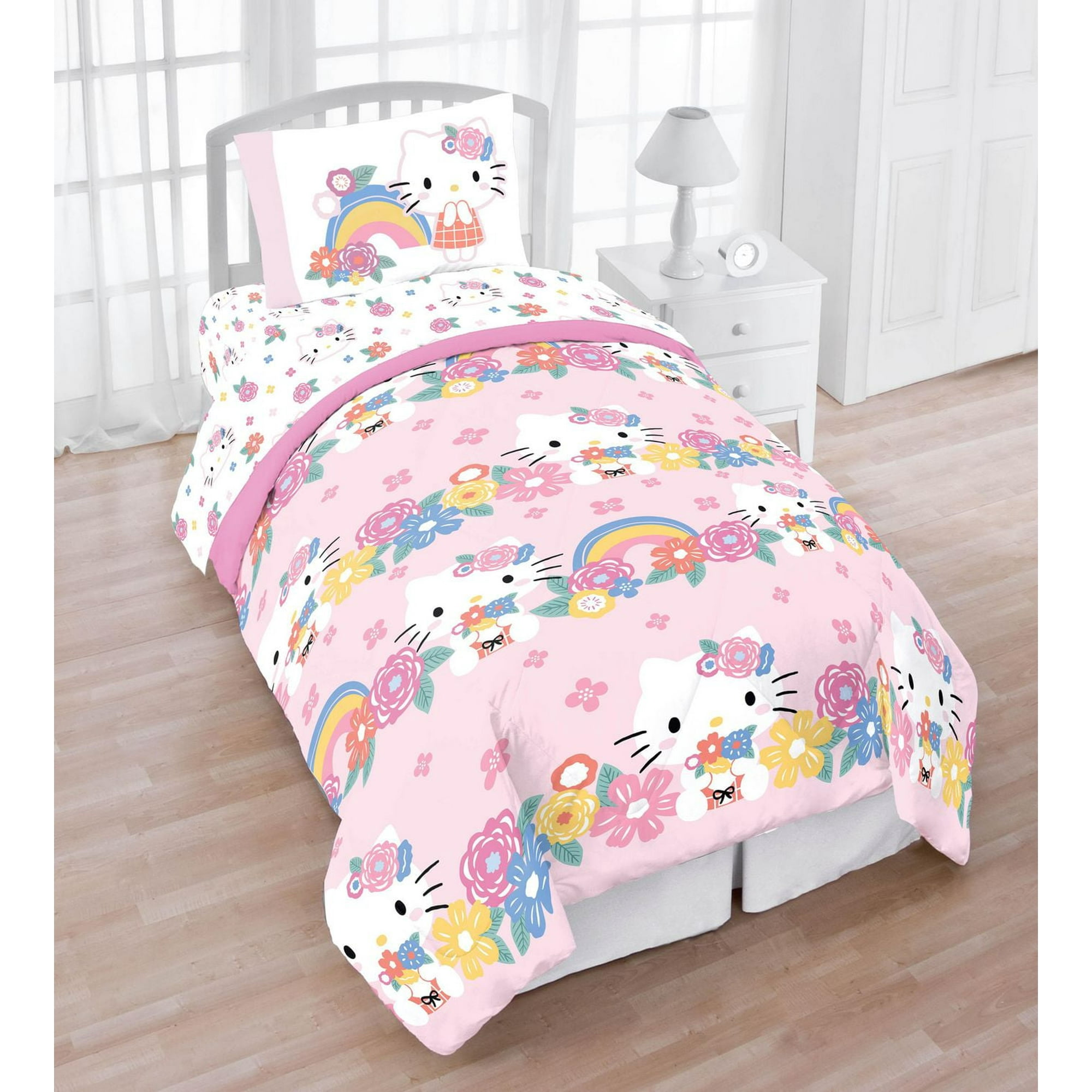 Click here for Sanrio Hello Kitty floral Rainbow 4-Piece Bed Set prices