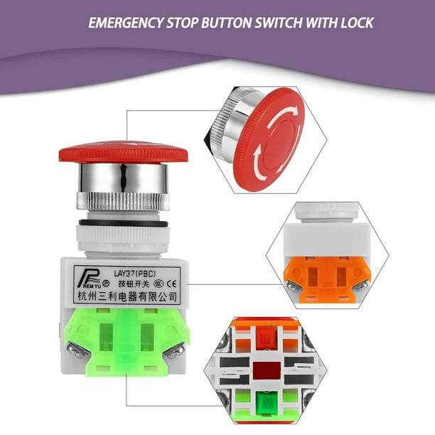 NC N/C Emergency Stop Switch Push Button Mushroom Push Button 4Screw ...