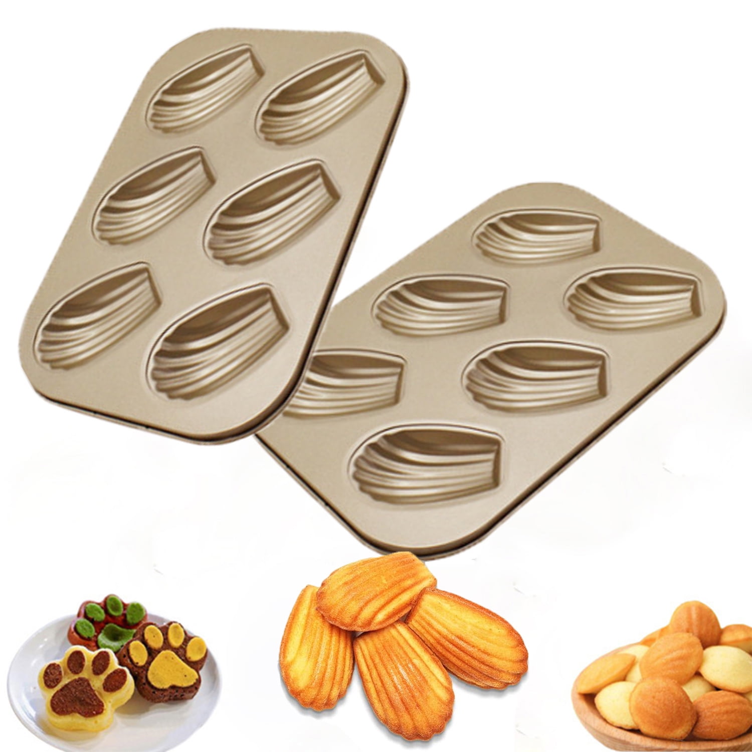 PloutoRich 2 Pack 6 Cup Shell Shape Baking Pan, Non-Stick Kitchen Oven ...