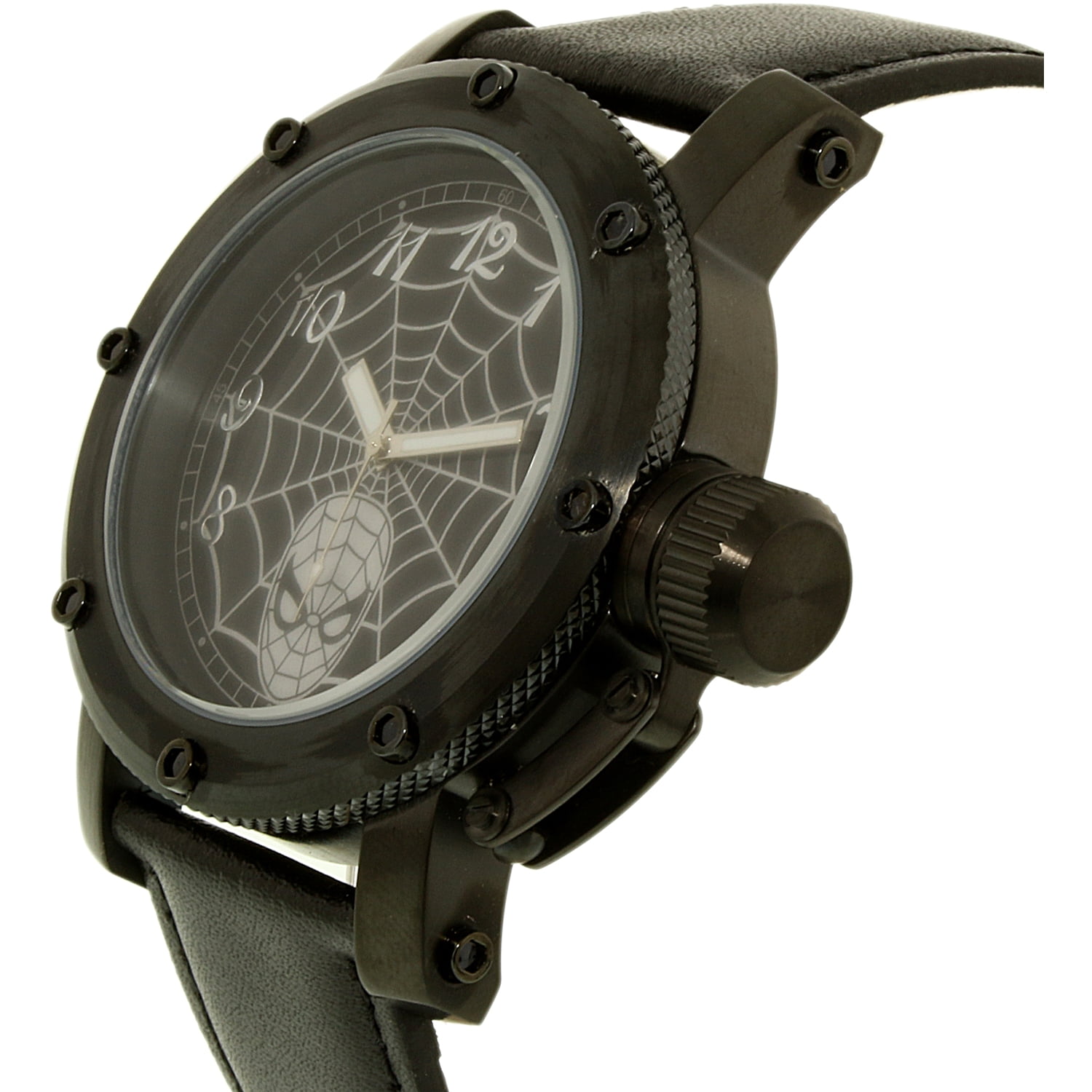 Disney Men's Spider-Man SPM149 Black Leather Quartz Fashion Watch ...