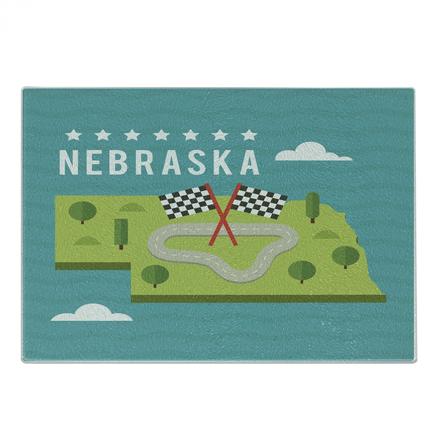 Nebraska Cutting Board, Map of Nebraska State Flags Road and Green ...